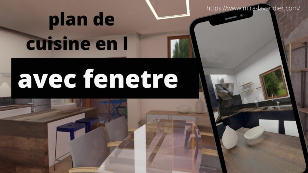 Plan de cuisine en l avec fenetre : projet 3D