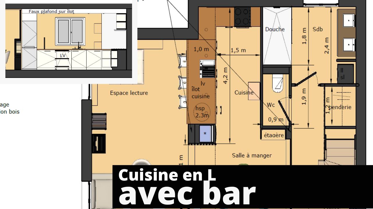 Plan de cuisine en L avec bar