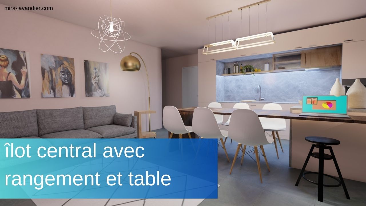 5 projets îlot central avec rangement et table