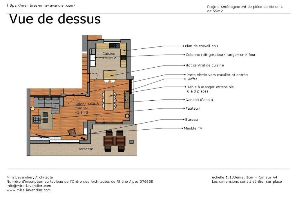 Exemple: cuisine ouverte sur salon 50m2