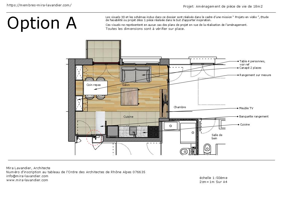Découvrez 2 options pour un salon cuisine ouverte 18m2